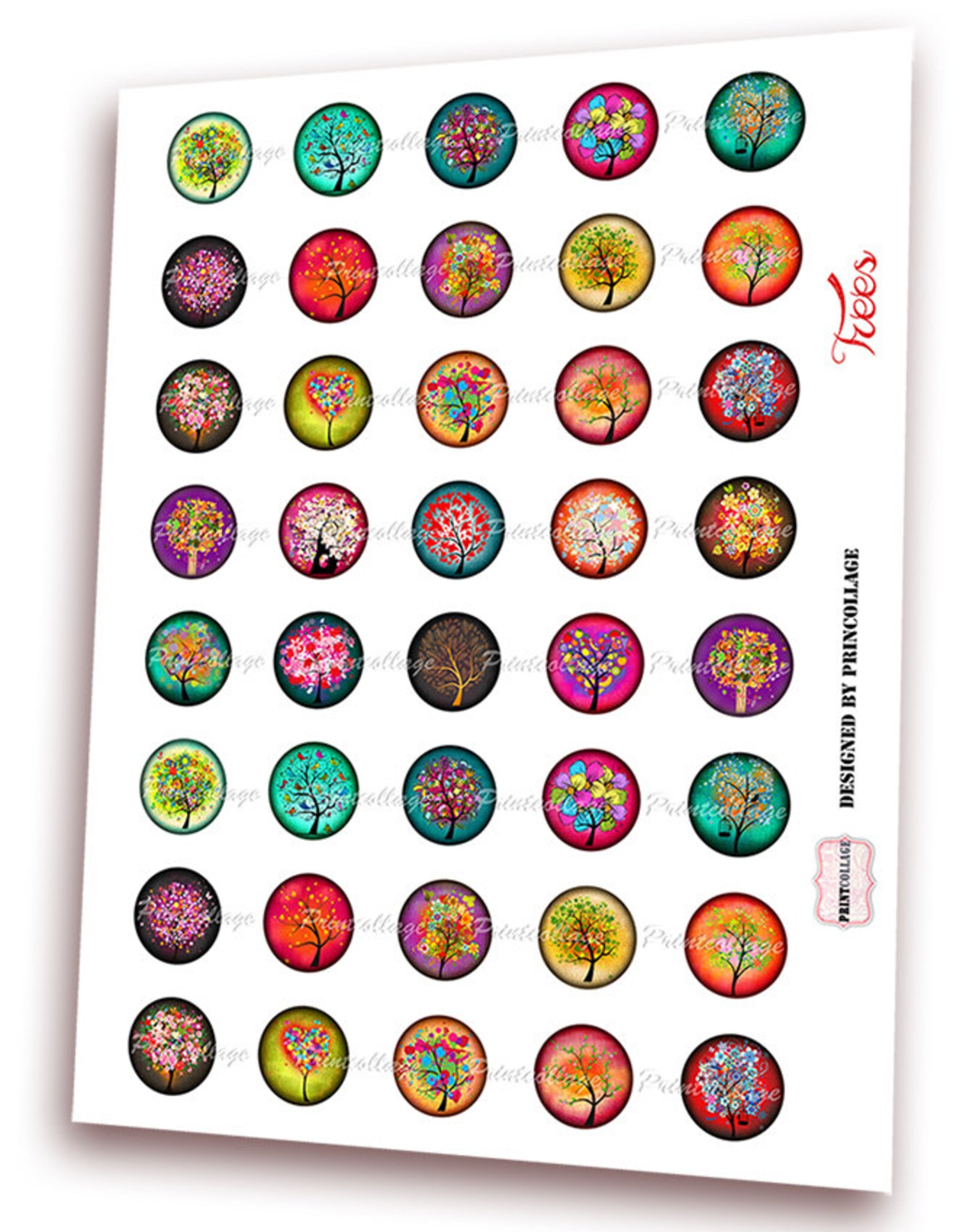Colorful Tree Images Digital Collage Images 1.5 Inch 18 Mm | Etsy