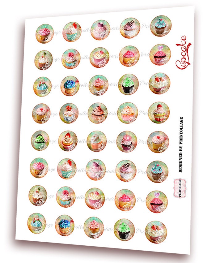 Cupcakes Digital Printable Sheet Cabochon Images 1.5 Inch | Etsy