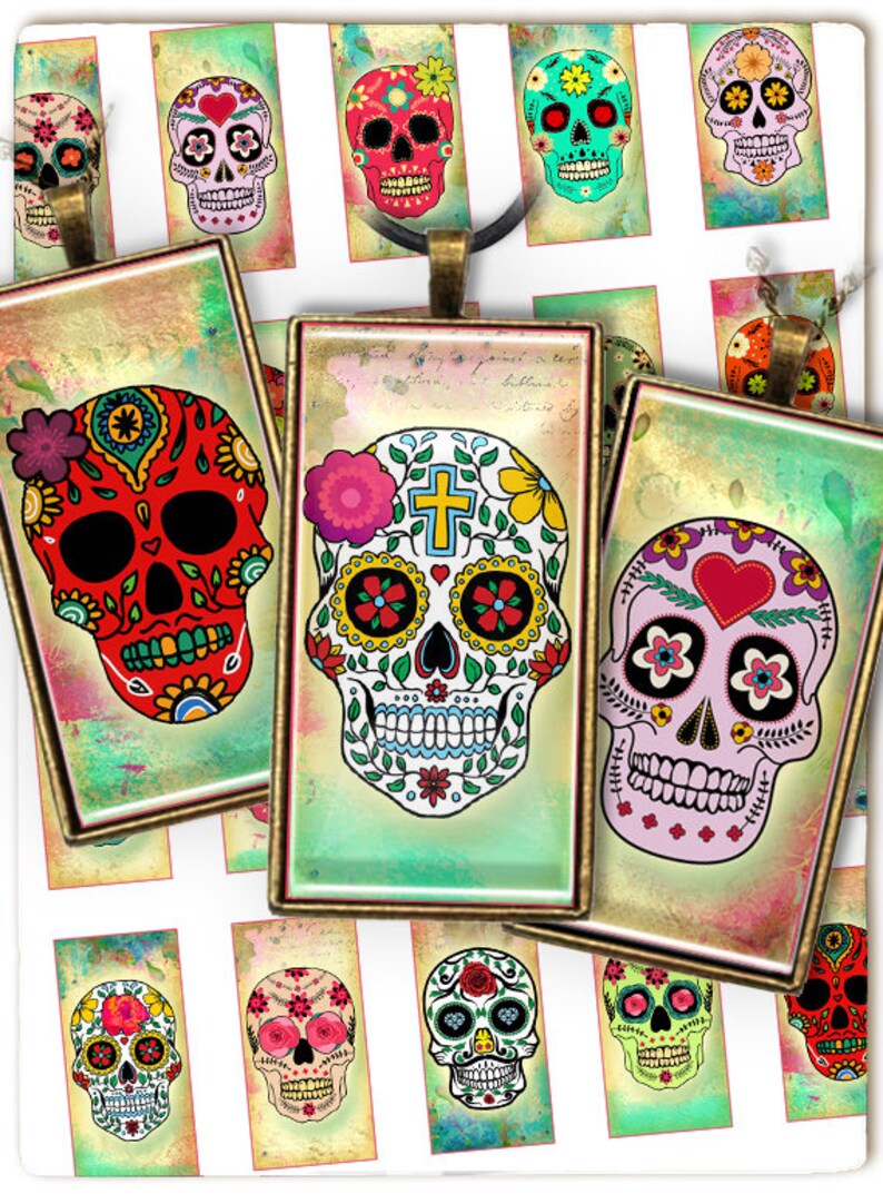 Sugar Skull Digital Collage Sheet 1x2 Inch Printable Download - Etsy