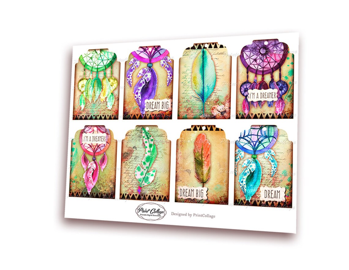 Dreamcatcher Images Printable Designed Gift Tags Digital | Etsy