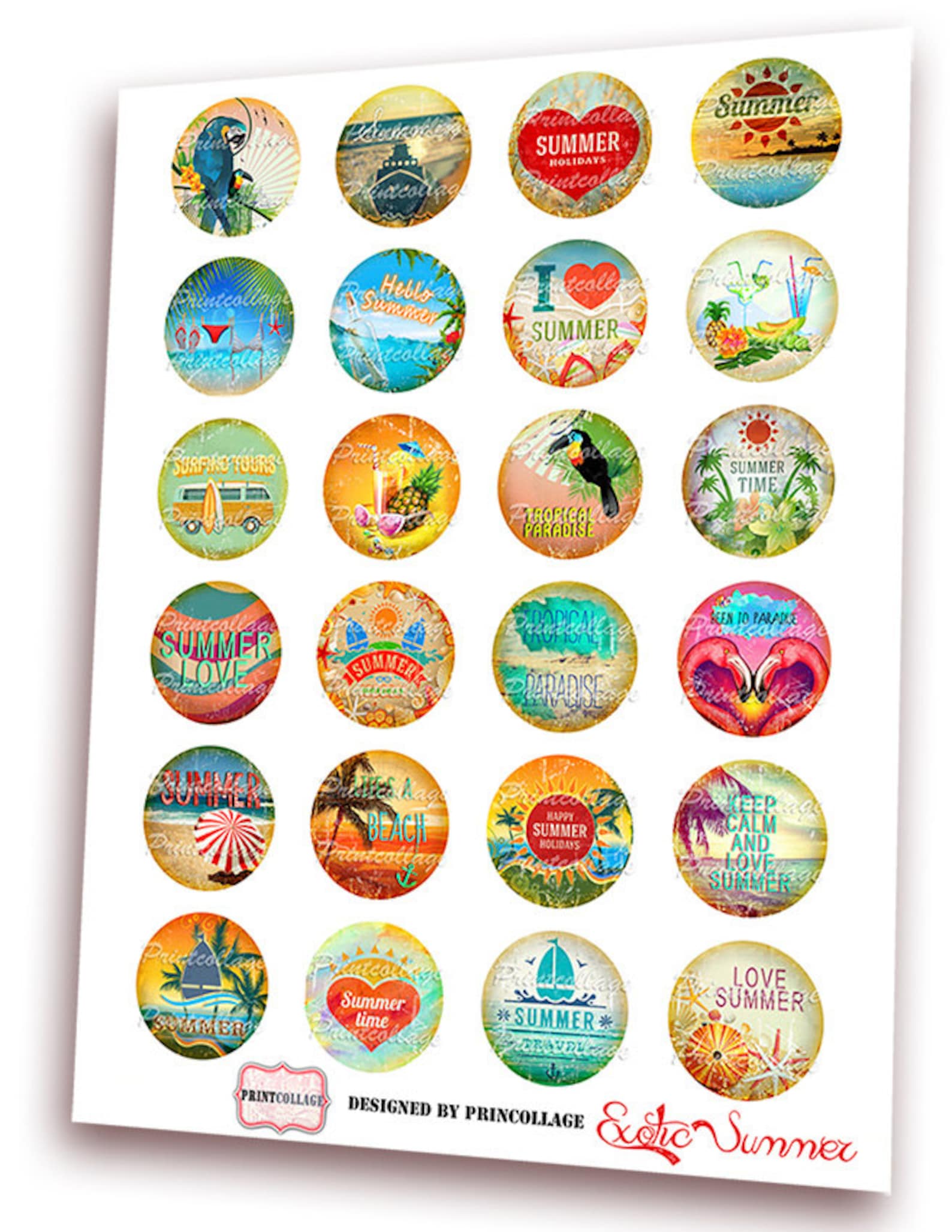 Summer Digital Collage Images Printable Images for Bottle Cap - Etsy
