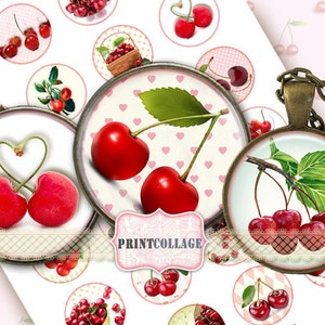 Cherries Digital Collage Sheet Printable Images for Bottle Cap 1.5 Inch ...