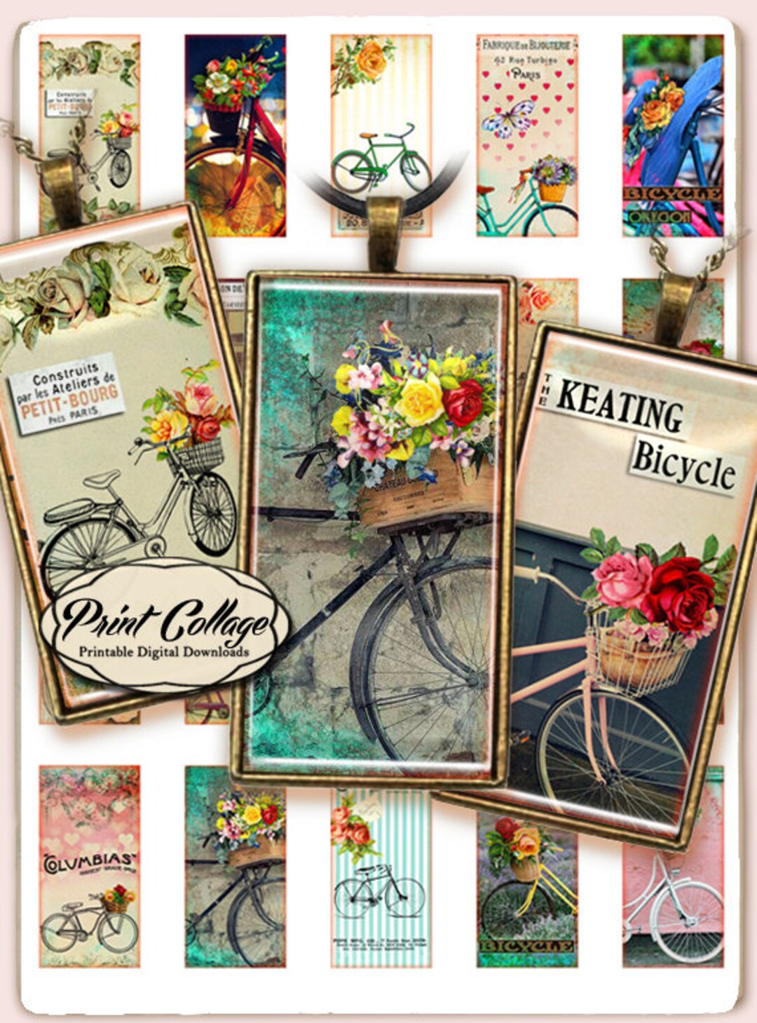 Bike, Bicycle Domino Pendants Digital Collage Sheet 1x2 Inch Printable ...