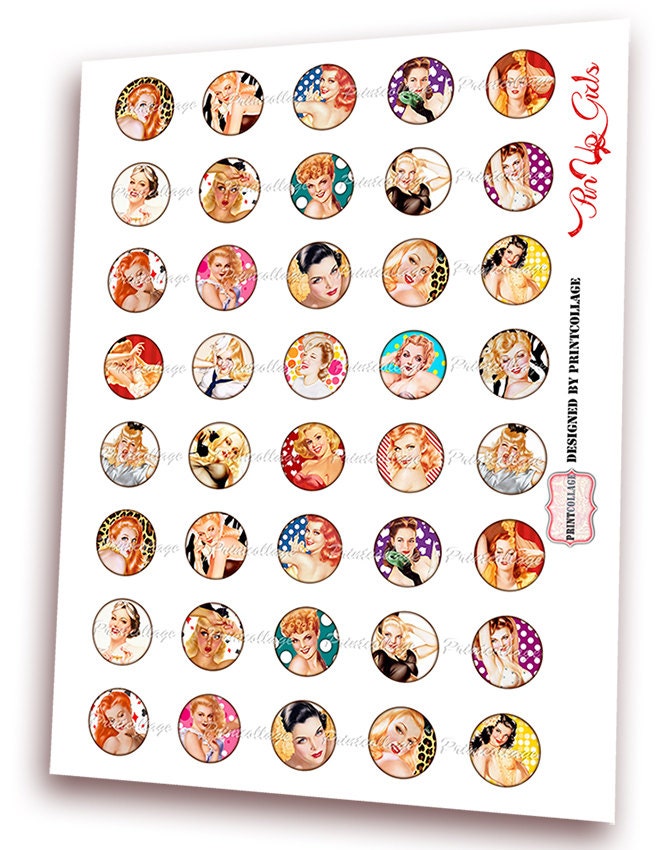 Digital Collage Sheet Pin up Girls Cabochon Images 1.5 - Etsy