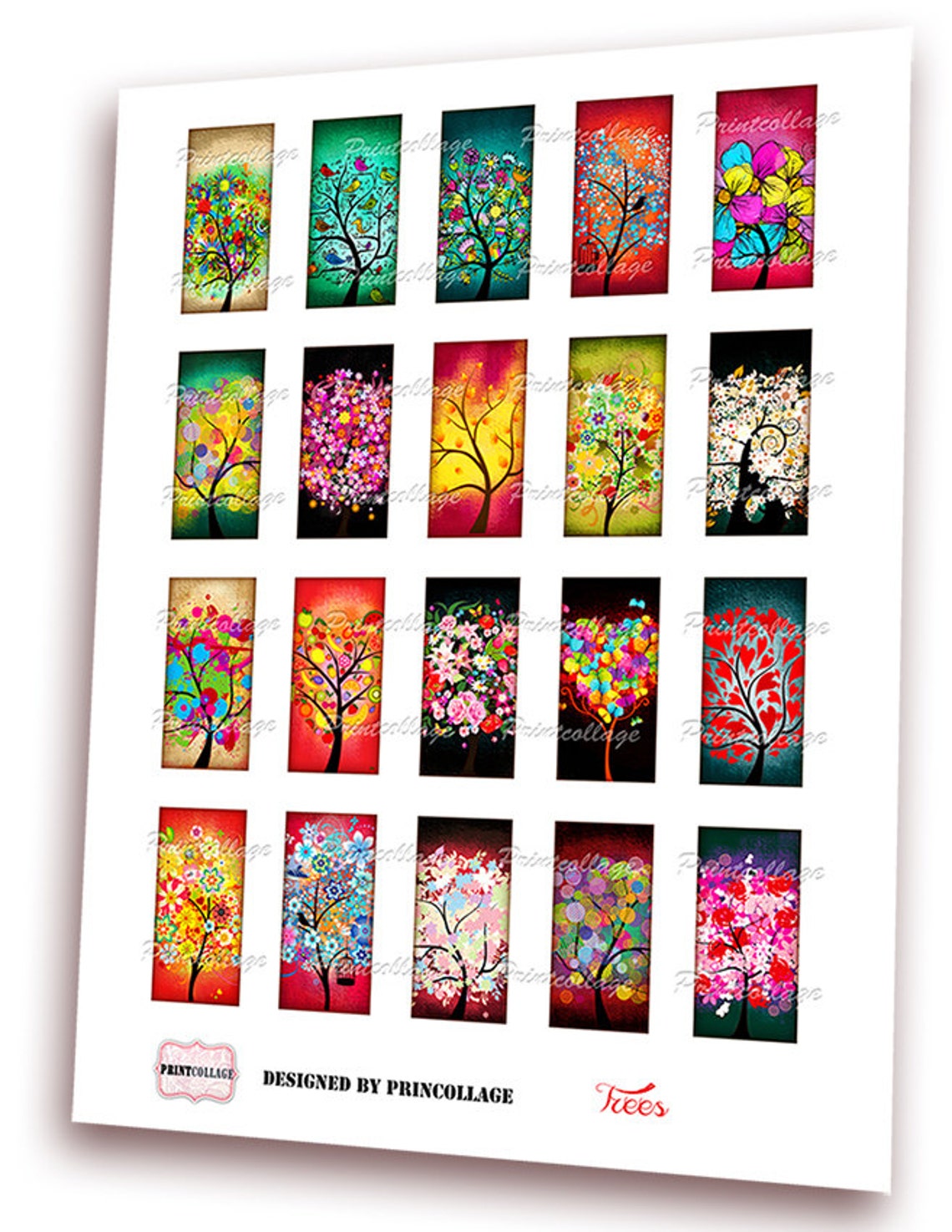 Colorful Tree images Domino Pendants Digital Collage Sheet 1 x | Etsy