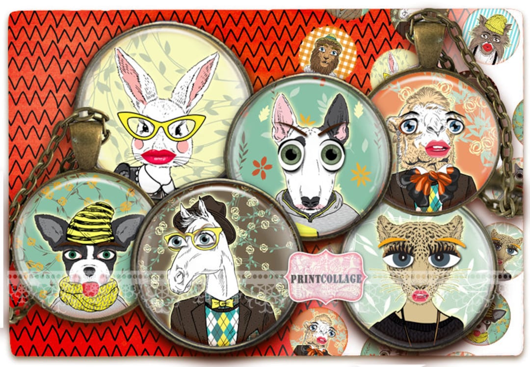 Retro Cartoon Animals Digital Collage Cabochon Images 1.5 Inch, 18 Mm ...