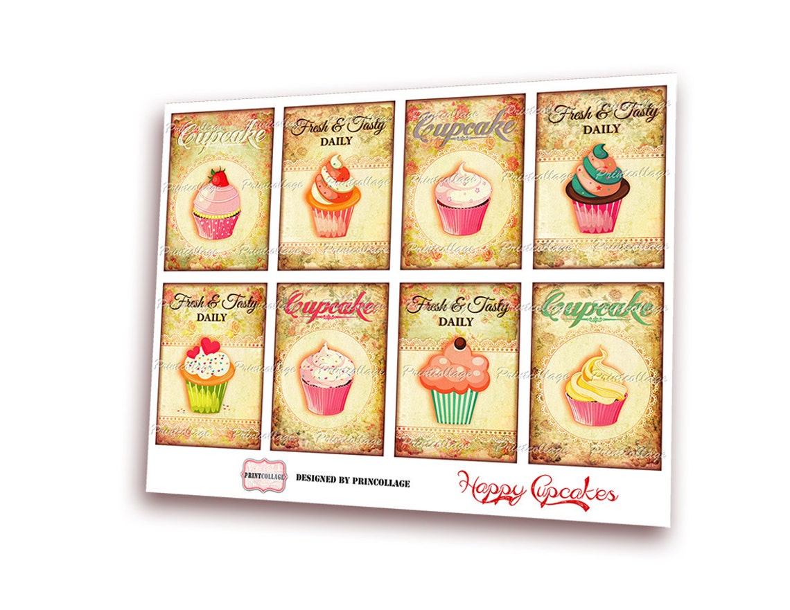 Cupcake Tag Images Digital Collage Sheet Designed Gift Tags - Etsy