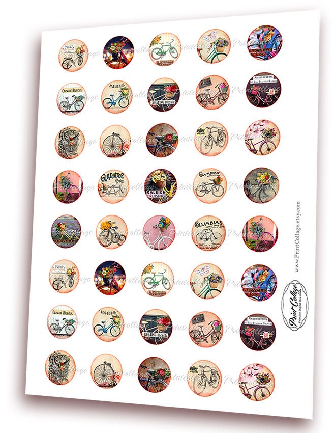 Bike / Bicycle images Digital Printable Cabochon images 1.5 | Etsy