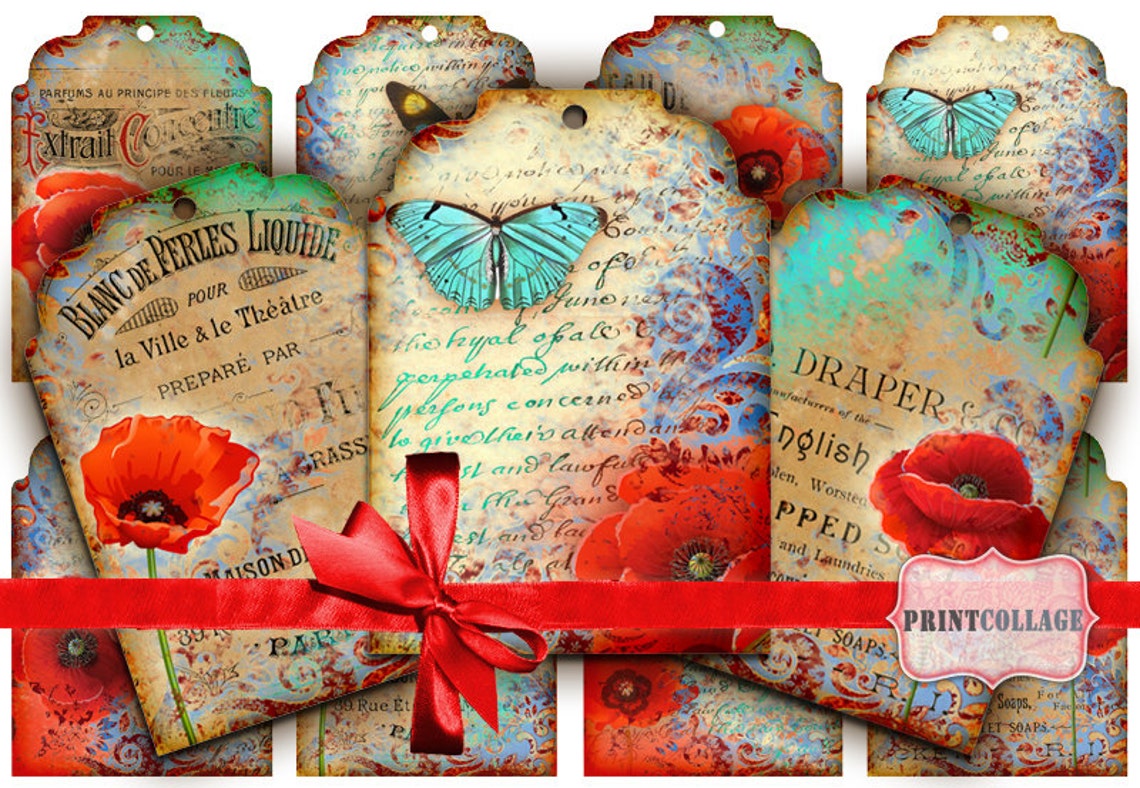 Poppy Flower Tag Images Digital Collage Sheet Designed Gift - Etsy