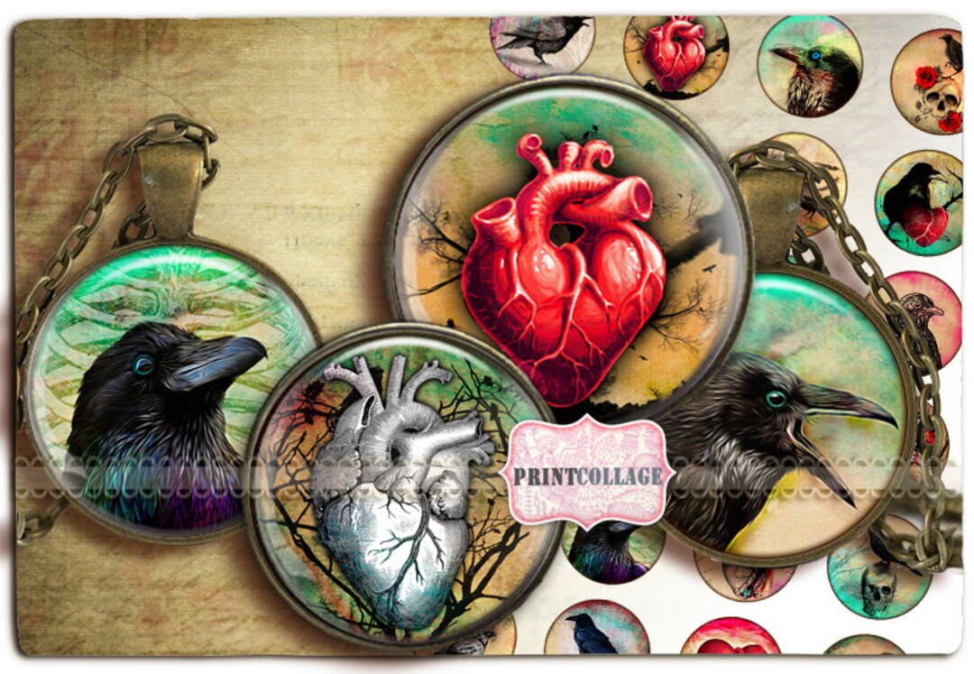 Raven Images Cabochon Images Digital Printable Sheet 1.5 Inch 1 Inch 18 ...