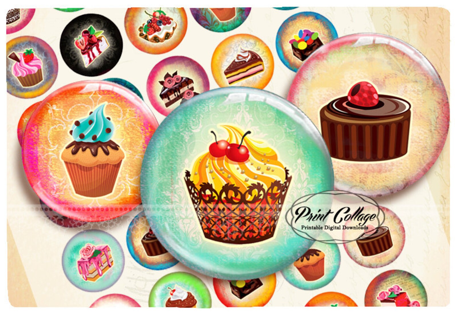 Cupcake Images for Buttons Pinback Digital Printable Images for Button ...