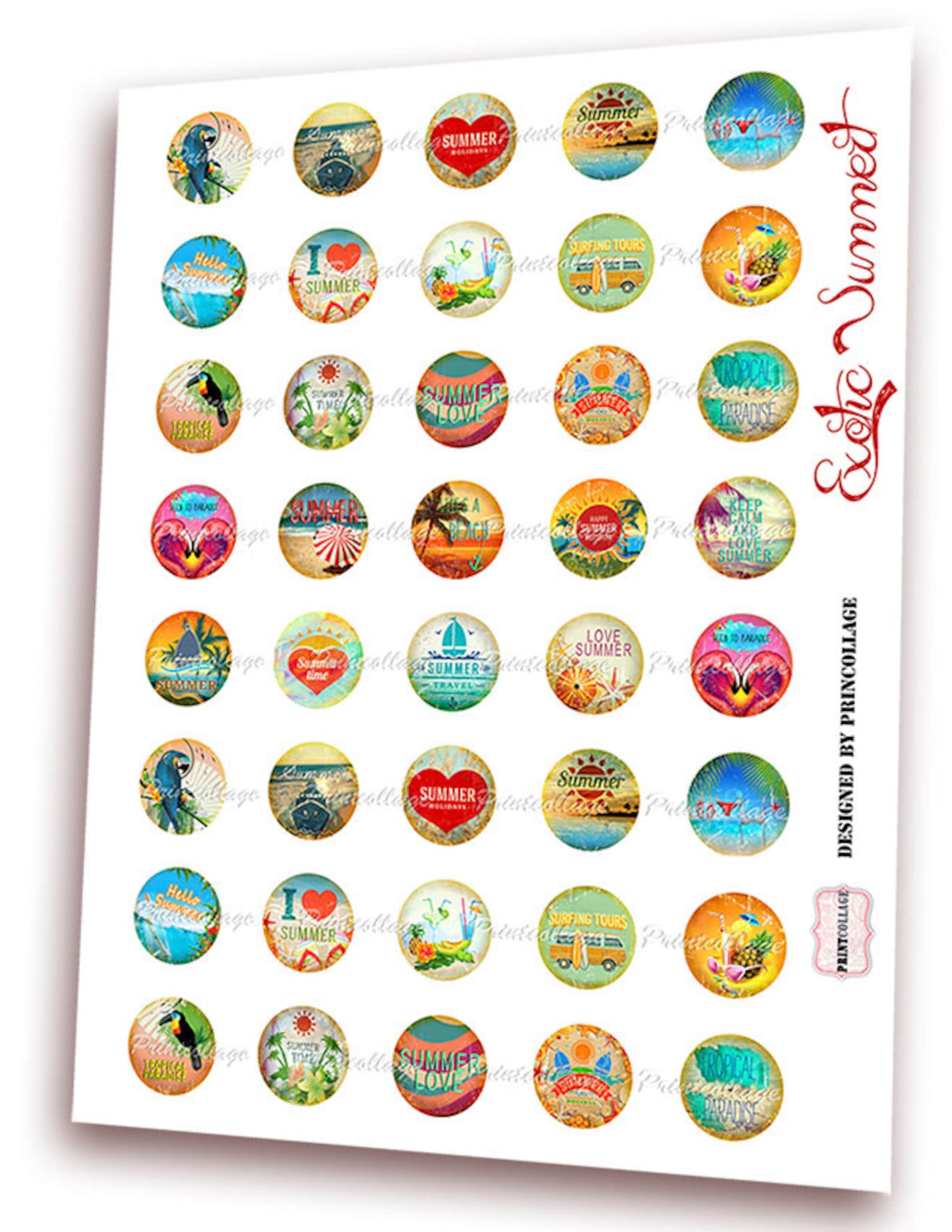 Summer Digital Collage Images Printable Images for Bottle Cap - Etsy
