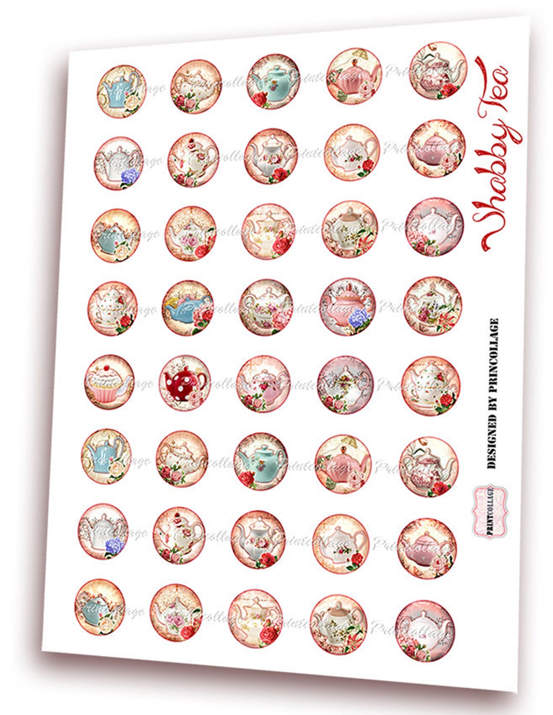 Shabby Tea images Digital Collage Sheet Printable images for | Etsy