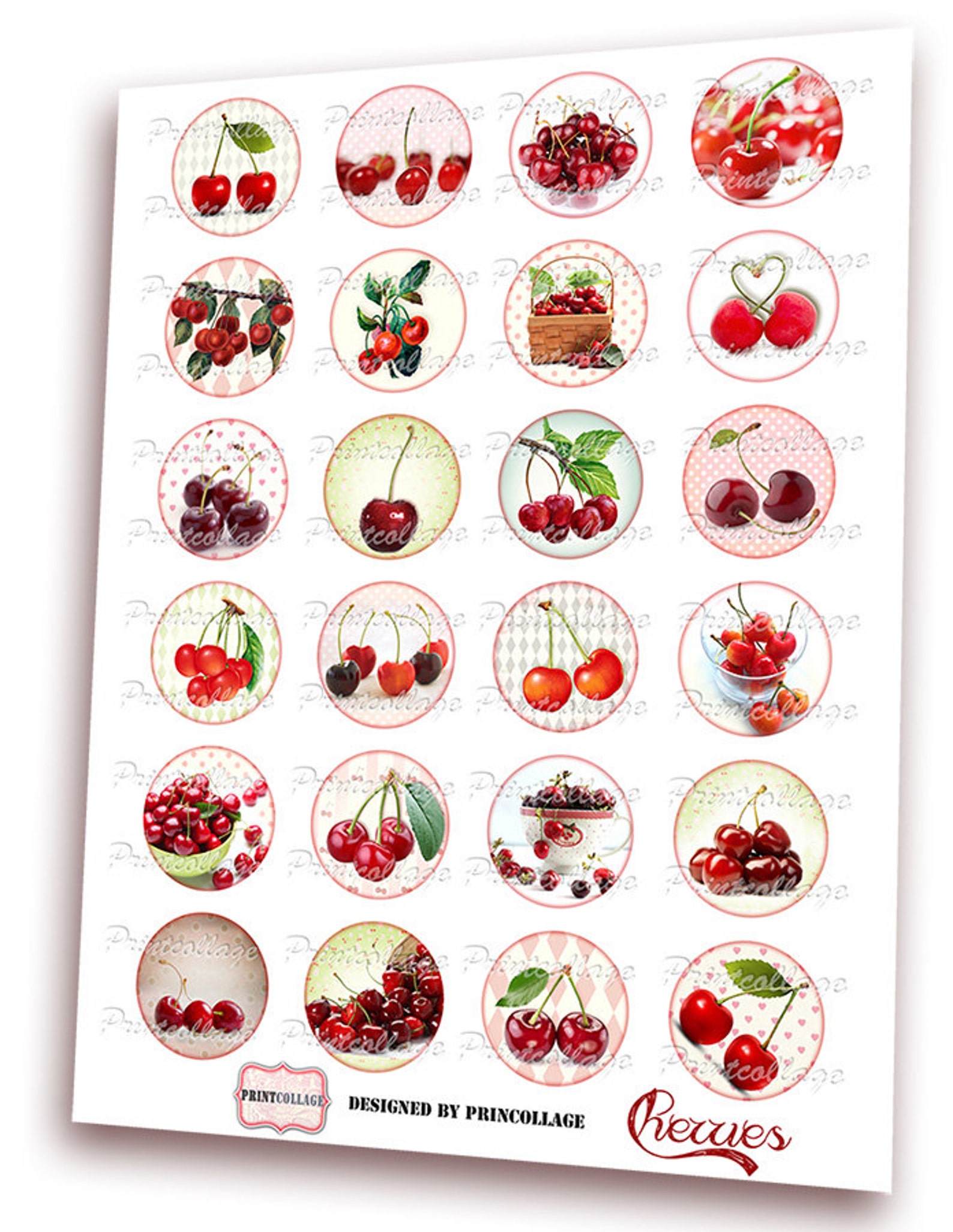 Cherries Digital Collage Sheet Printable Images for Bottle Cap | Etsy