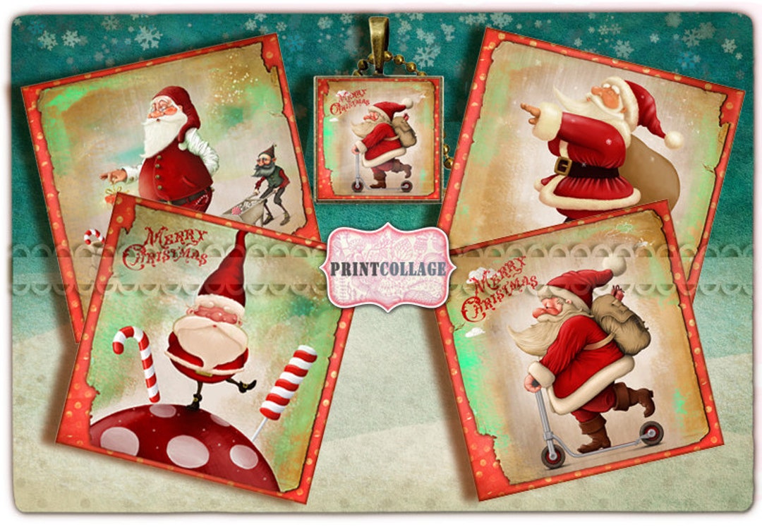 Santa Scrabble Tile Printable Collage for Greeting Cards Magnets Gift ...