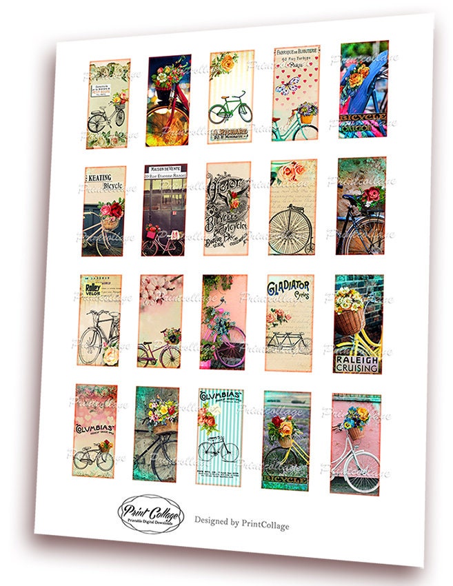 Bike Bicycle Domino Pendants Digital Collage Sheet 1x2 Inch - Etsy