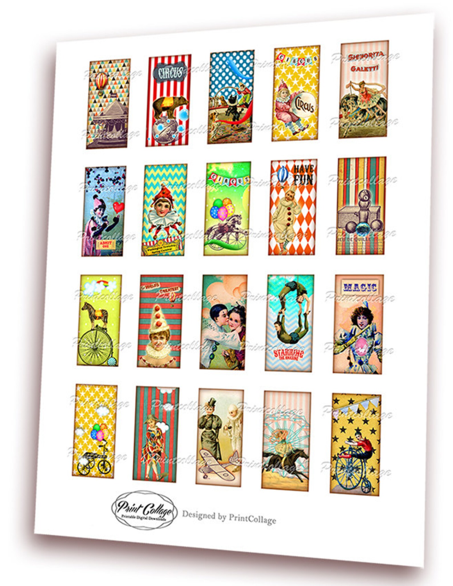 Circus Images Domino Size Pendant Printable Images Digital | Etsy