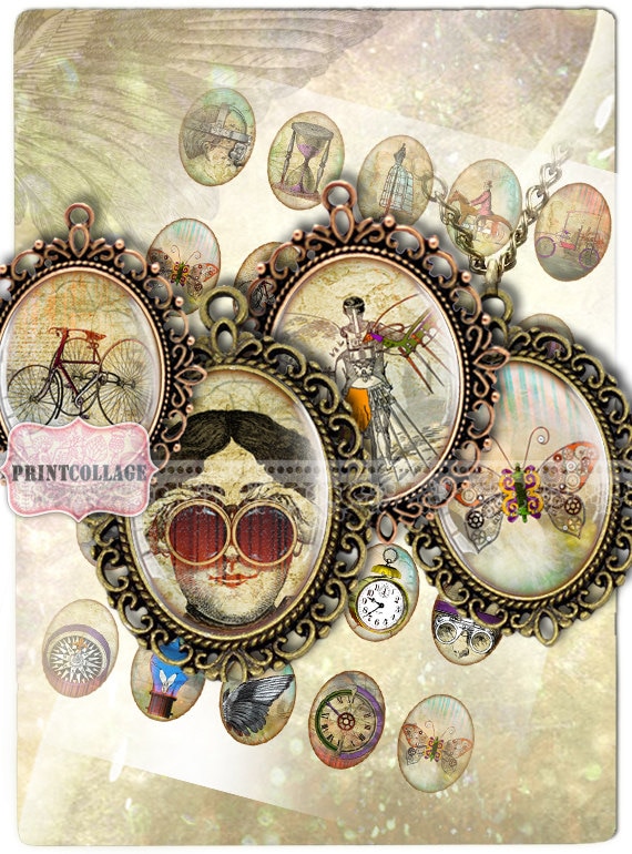 Steampunk Digital Printable Sheet Cabochon oval images Clip | Etsy