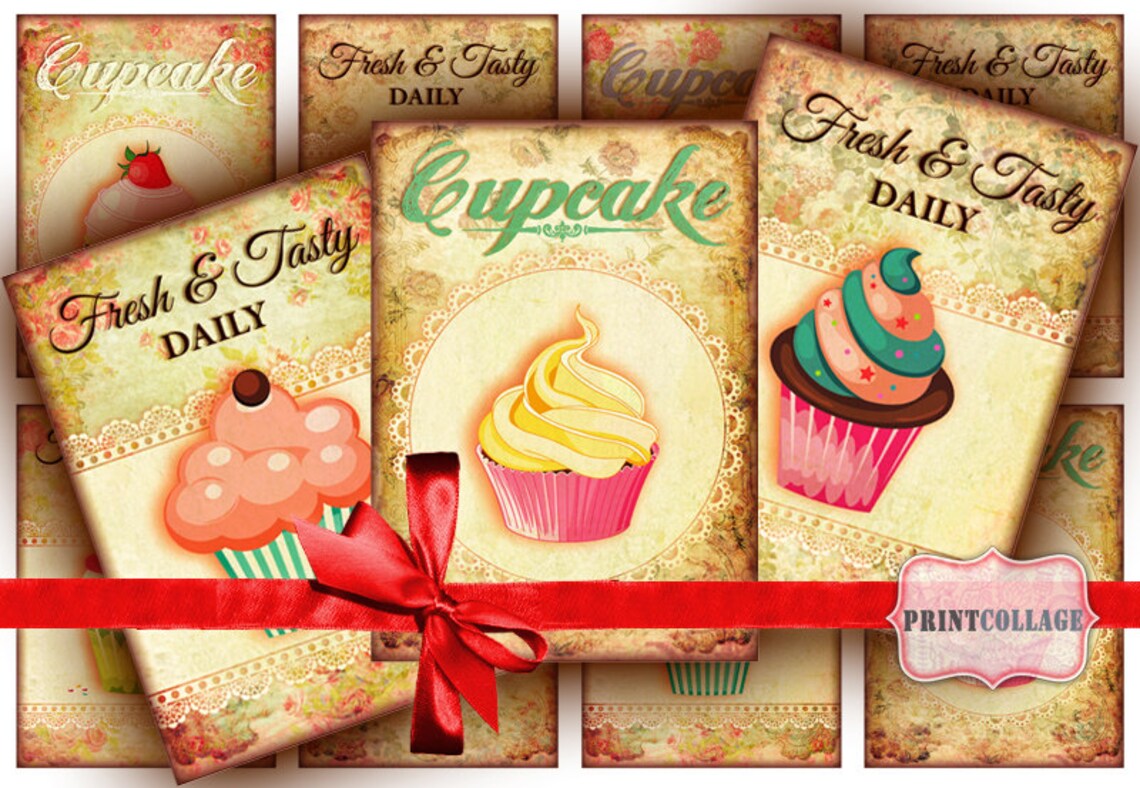 Cupcake Tag Images Digital Collage Sheet Designed Gift Tags - Etsy
