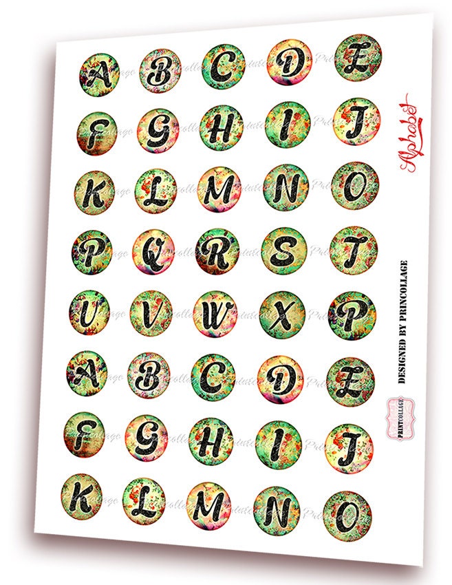 Alphabet letters Digital Printable Sheets Cabochon images 1.5 | Etsy
