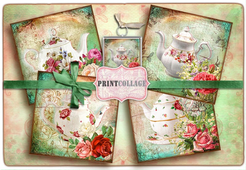 Tea Teapot Coaster Images Printable Collage Sheet for - Etsy