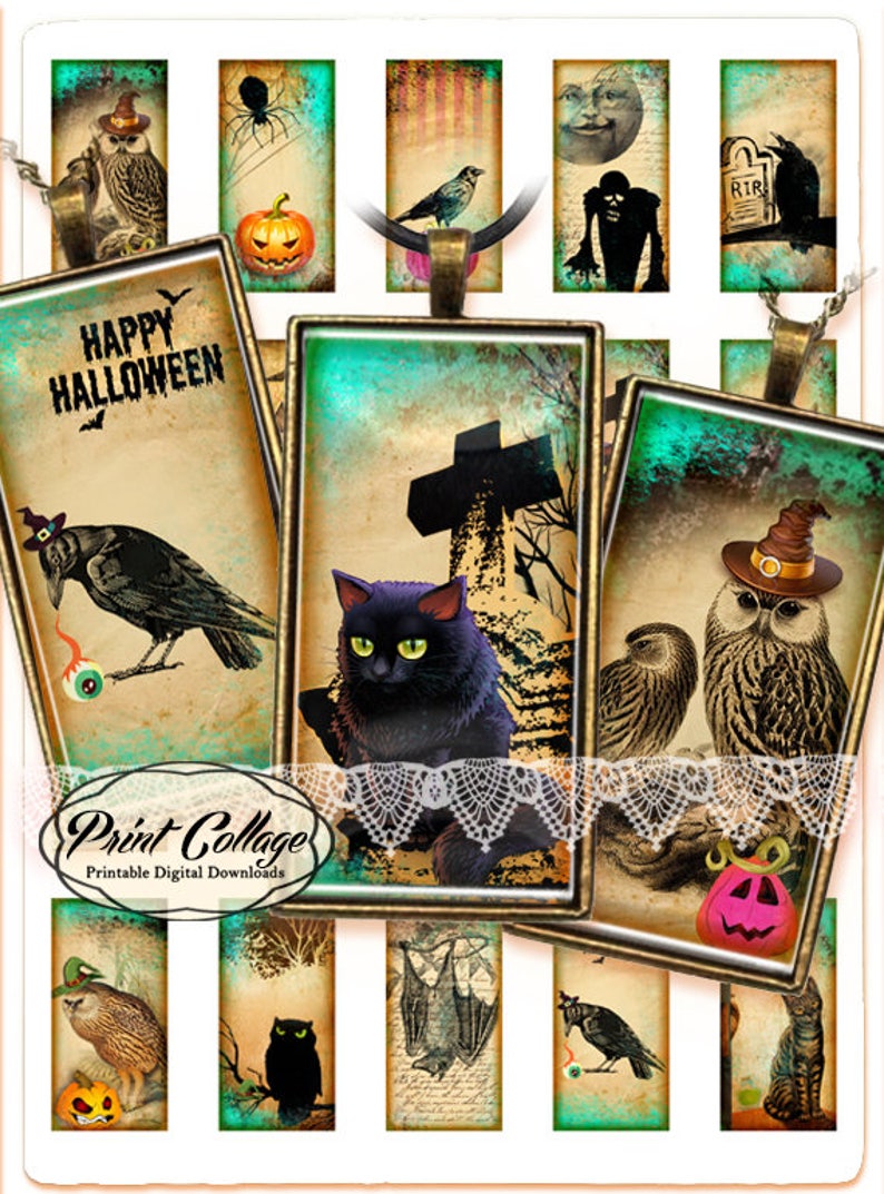 Halloween Images Domino Pendants Digital Collage Sheet 1 X 2 Etsy