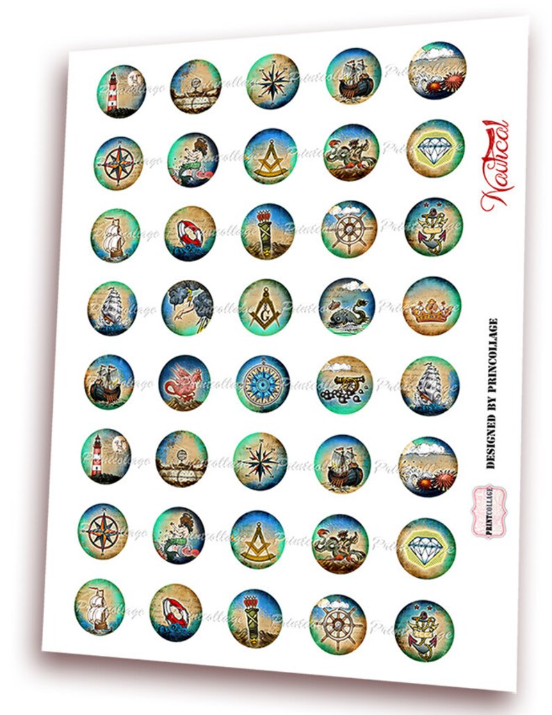 Nautical Digital Printable Sheet Cabochon Images 1.5 Inch | Etsy