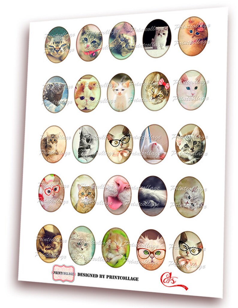 Cat Images Digital Printable Cabochon Images 40x30 Mm 30x22, 25x18 ...