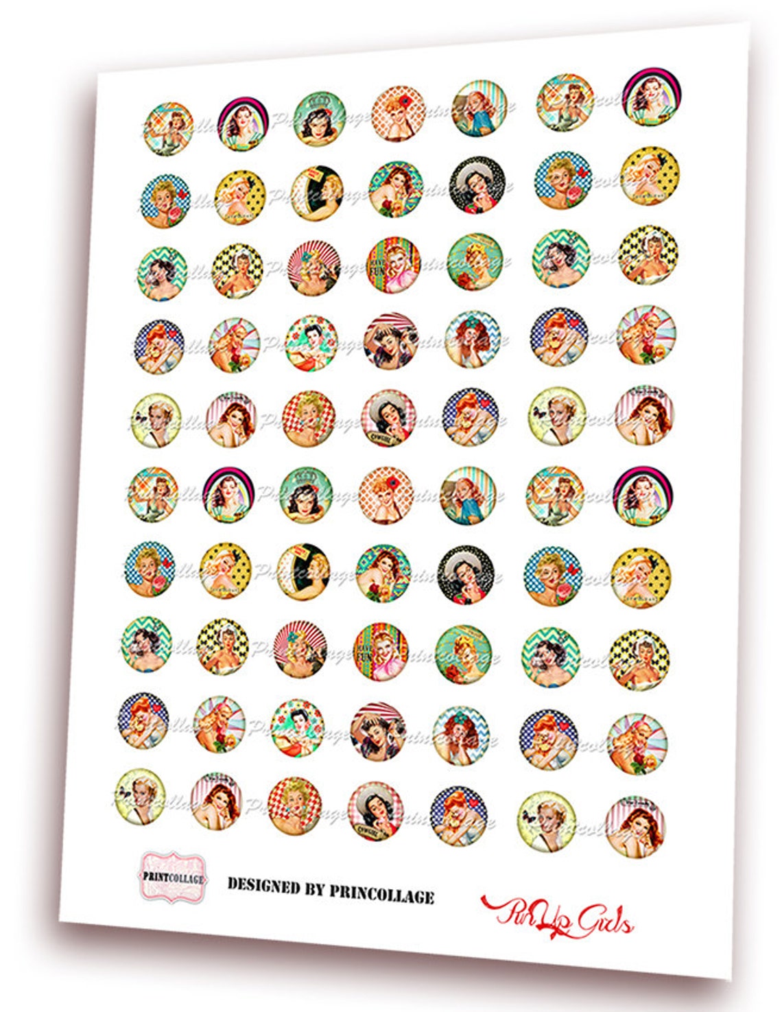 Pin up Girls - Digital Printable Sheet Cabochon Images 1.5 Inch 1inch ...