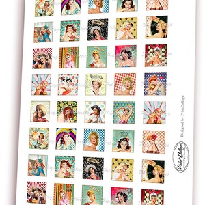 Pin up Girls Vintage Square Printable Scrabble Tile Images Digital ...