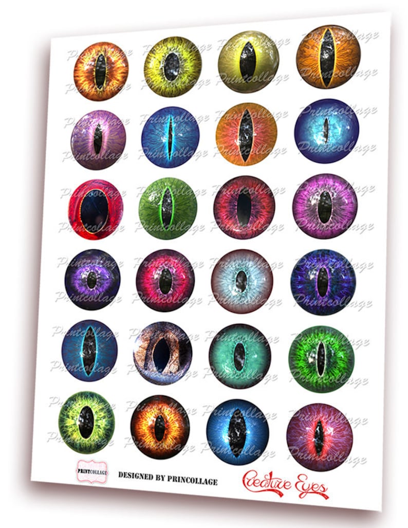 Creature Eyes Digital Printable Sheet Cabochon Images 1.5 Inch 1inch 16 ...