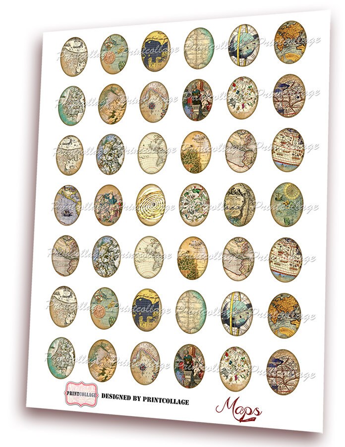 Old Vintage Map Images Digital Printable Cabochon Oval Images 40x30 ...