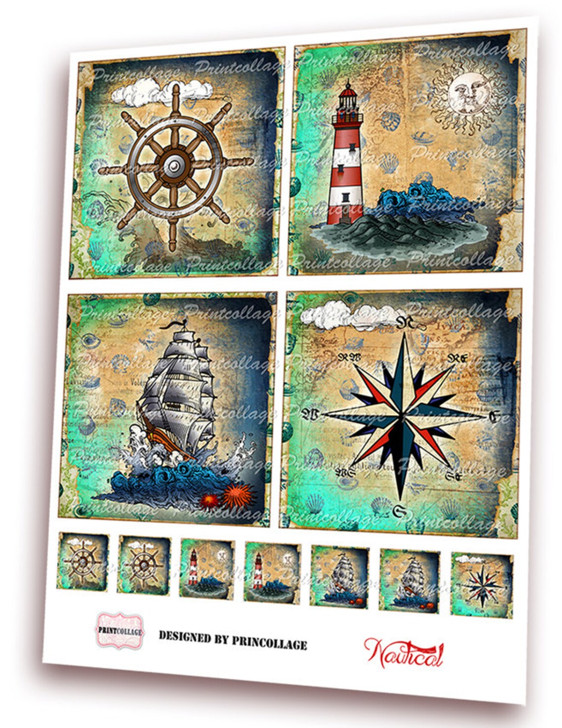 Nautical Images Printable Collage for Coasters Greeting Cards Magnets ...