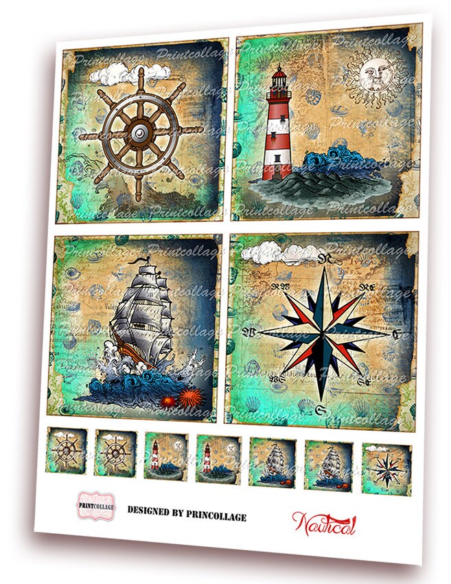 Nautical Images Printable Collage for Coasters Greeting Cards | Etsy