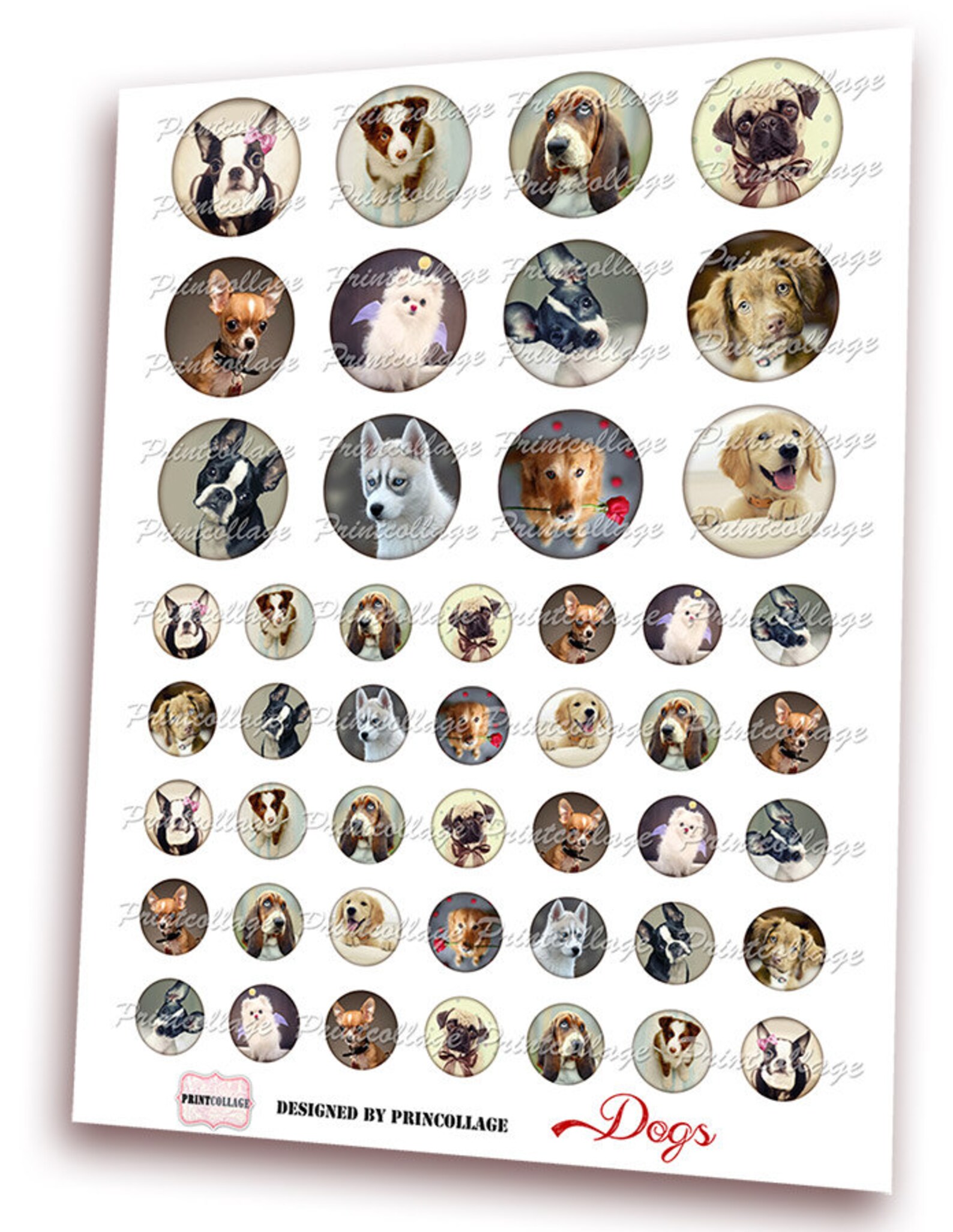 Pet Dog Digital Printable Sheet Cabochon Images 1.5 Inch 1 - Etsy