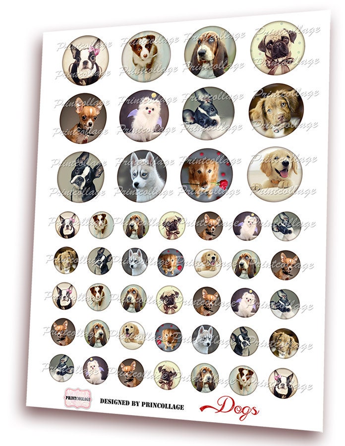 Pet Dog Digital Printable Sheet Cabochon Images 1.5 Inch 1 - Etsy