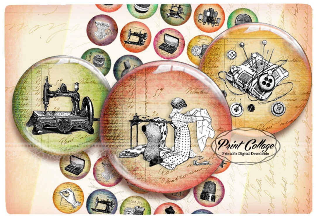Sewing Machine Images Buttons Pinback Digital Printable Images for ...