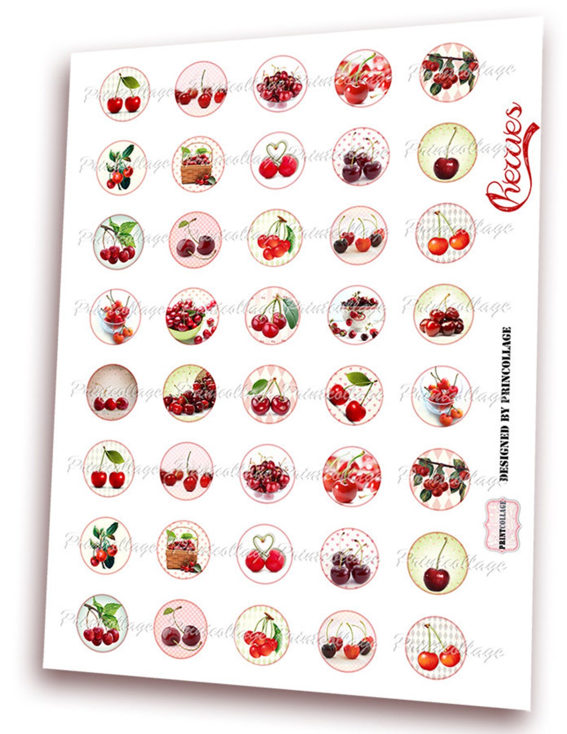 Cherries Digital Collage Sheet Printable Images for Bottle Cap | Etsy
