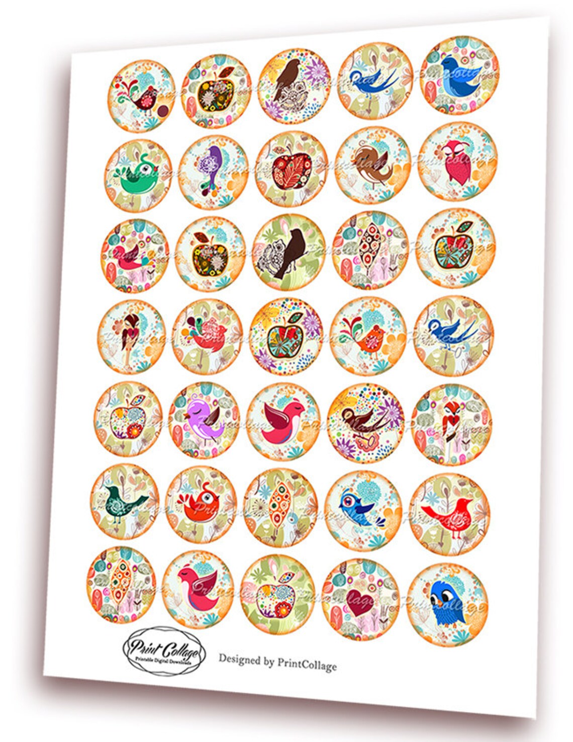 Bird Animal Images Pinback Buttons Digital Printable Sheet Button ...