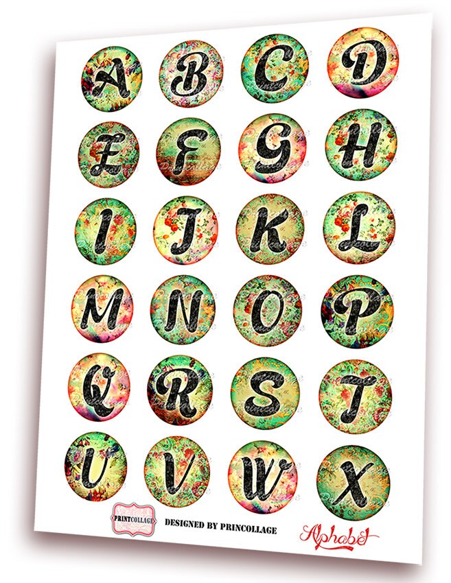 Alphabet letters Digital Printable Sheets Cabochon images 1.5 | Etsy