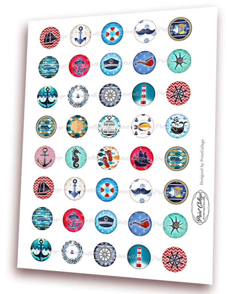 Nautical Summer Digital Printable Sheet Cabochon Images 1.5 | Etsy