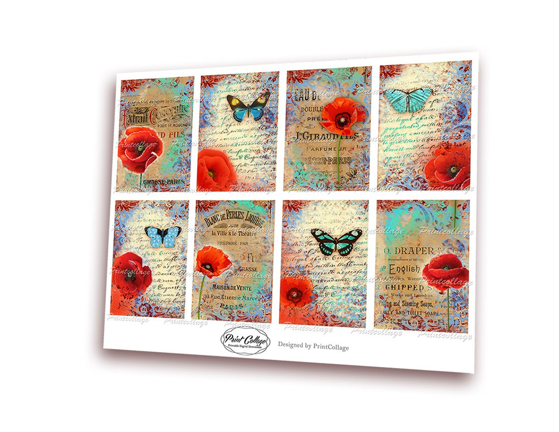 Poppy Flower Tag Images Digital Collage Sheet Designed Gift - Etsy