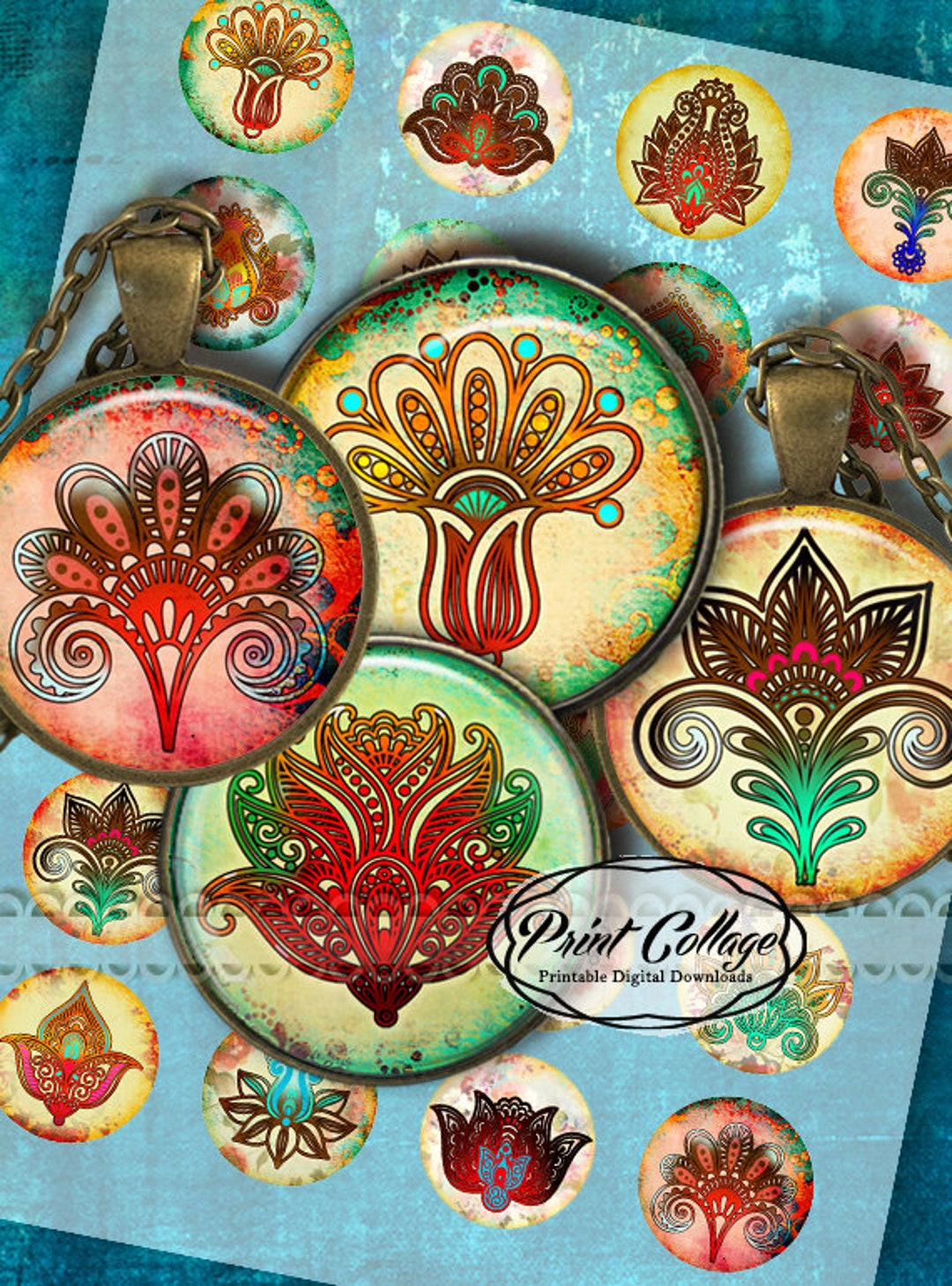 Flor Digital Imágenes imprimibles Imágenes de Cabujón 1.5 - Etsy México