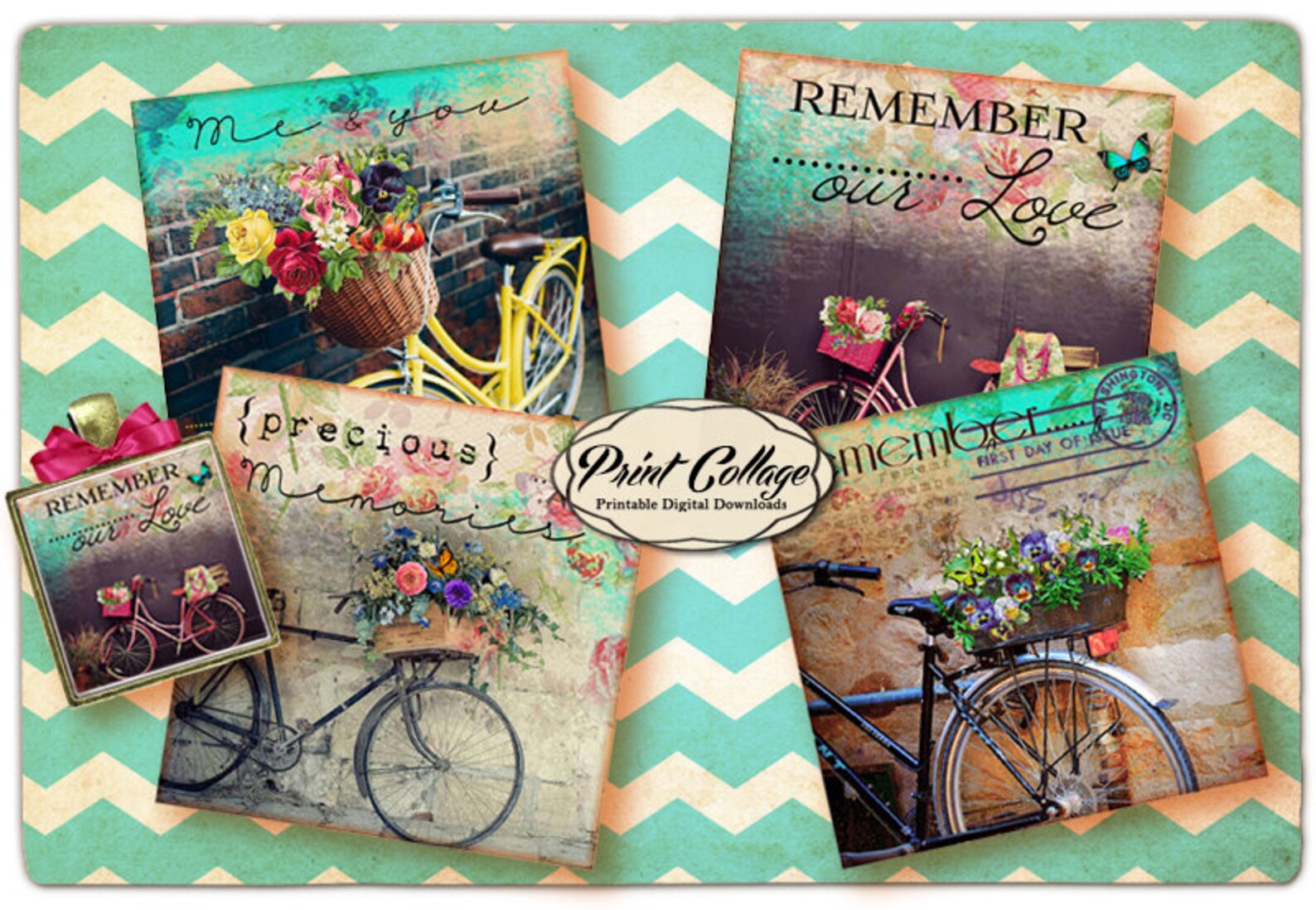 Bicycle Coaster Images Vintage Bike Printable Collage Sheet | Etsy