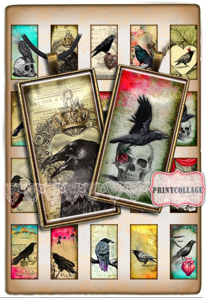 Raven Bird Animal Images Digital Collage Sheet 1x2 Inch Domino Pendants ...