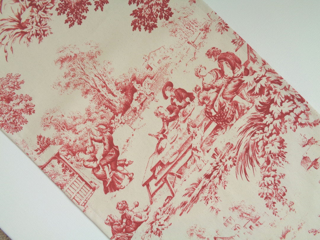Toile Table Runner, French Country Toile Runner, 72 Inch Red Toile ...