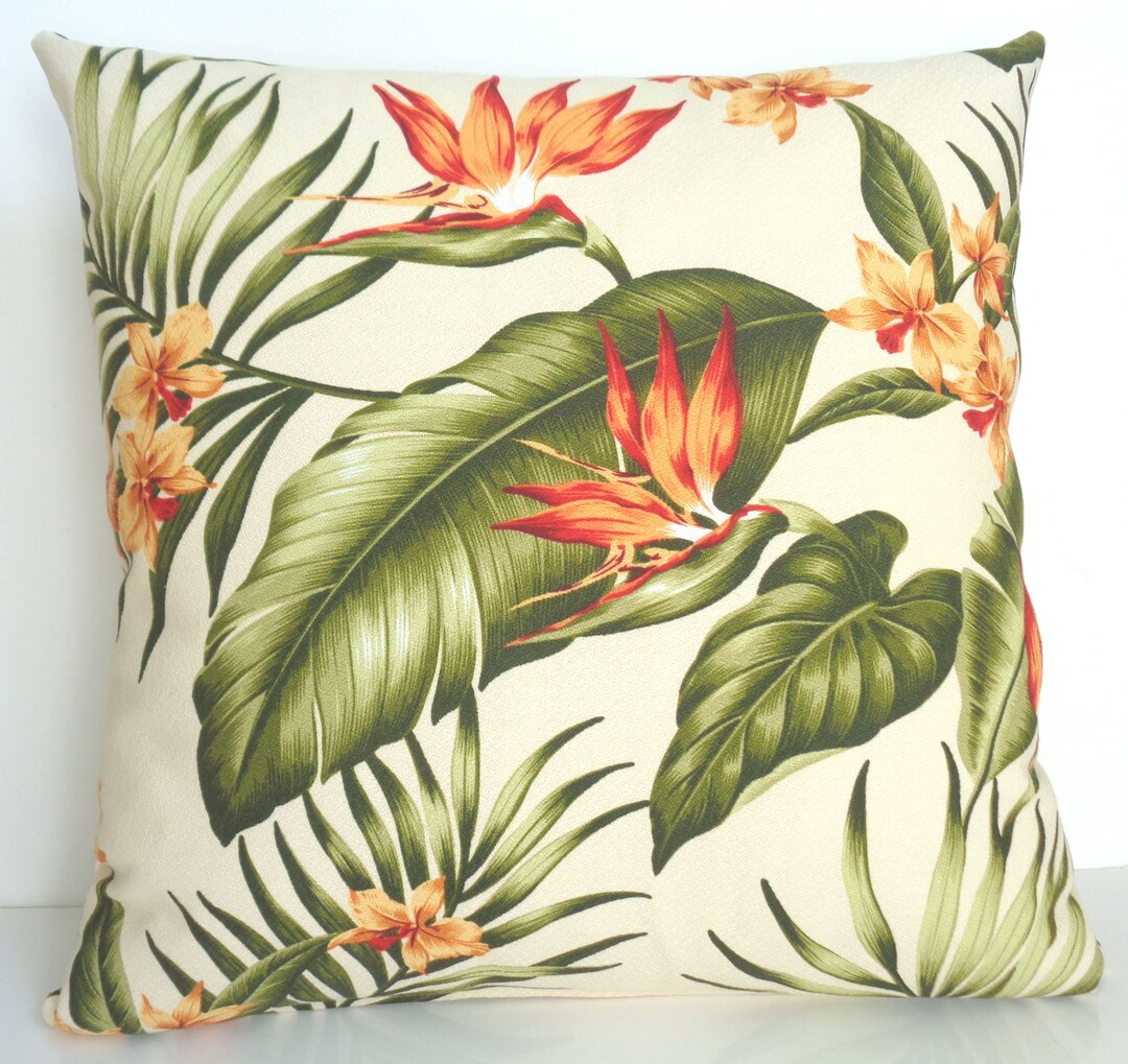 Tropical Pillow Cover, Cream Palm Leaf Pillow, Hawaiian Pillow 16 Inch ...