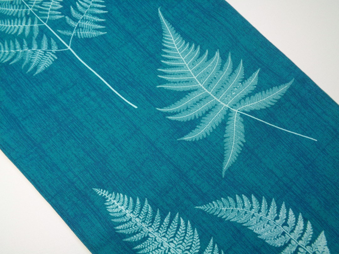Teal Table Runner, Reversible Fern Table Runner 108 Inch, Leaf Runner ...