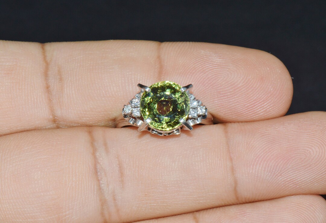 Peridot Diamond Ring - Peridot Ring - Vintage Natural 3.74cts Peridot ...