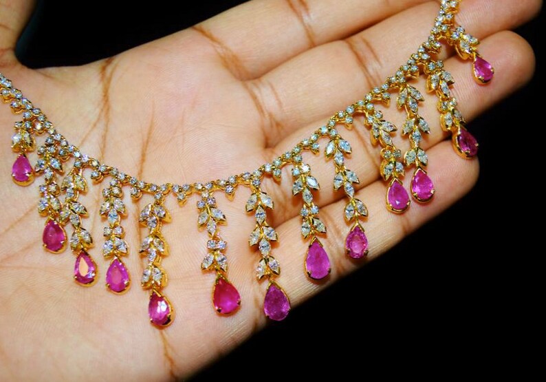 Ruby Diamond Set Ruby Necklace Natural 34Cts VS F Diamond | Etsy